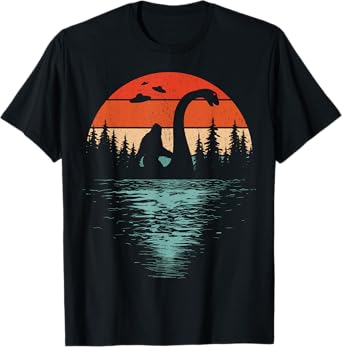 Amazon.com: Bigfoot Riding Loch Ness Monster 80s Funny Sasquatch Nessie T-Shirt : Clothing ...